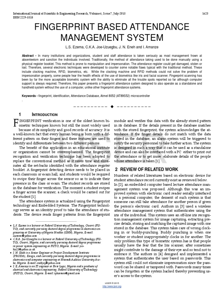 Fingerprint Based Attendance Management System PDF | PDF | Microcontroller | Fingerprint
