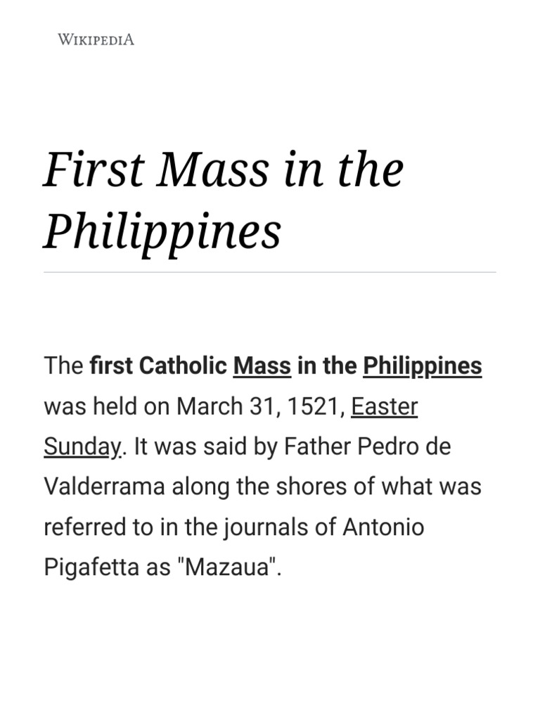 First Mass in The Philippines - Wikipedia | PDF | Exploration | Philippines