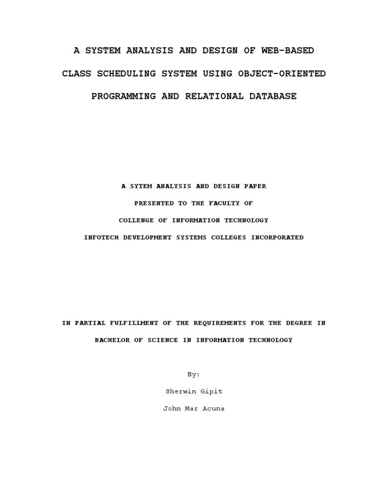 A System Analysis And Design Of Web Based Class Scheduling System Using Object Oriented