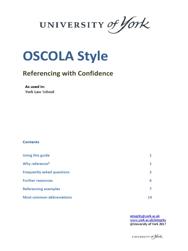 OSCOLA Referencing Guide for York Students | PDF | Case Citation | Citation