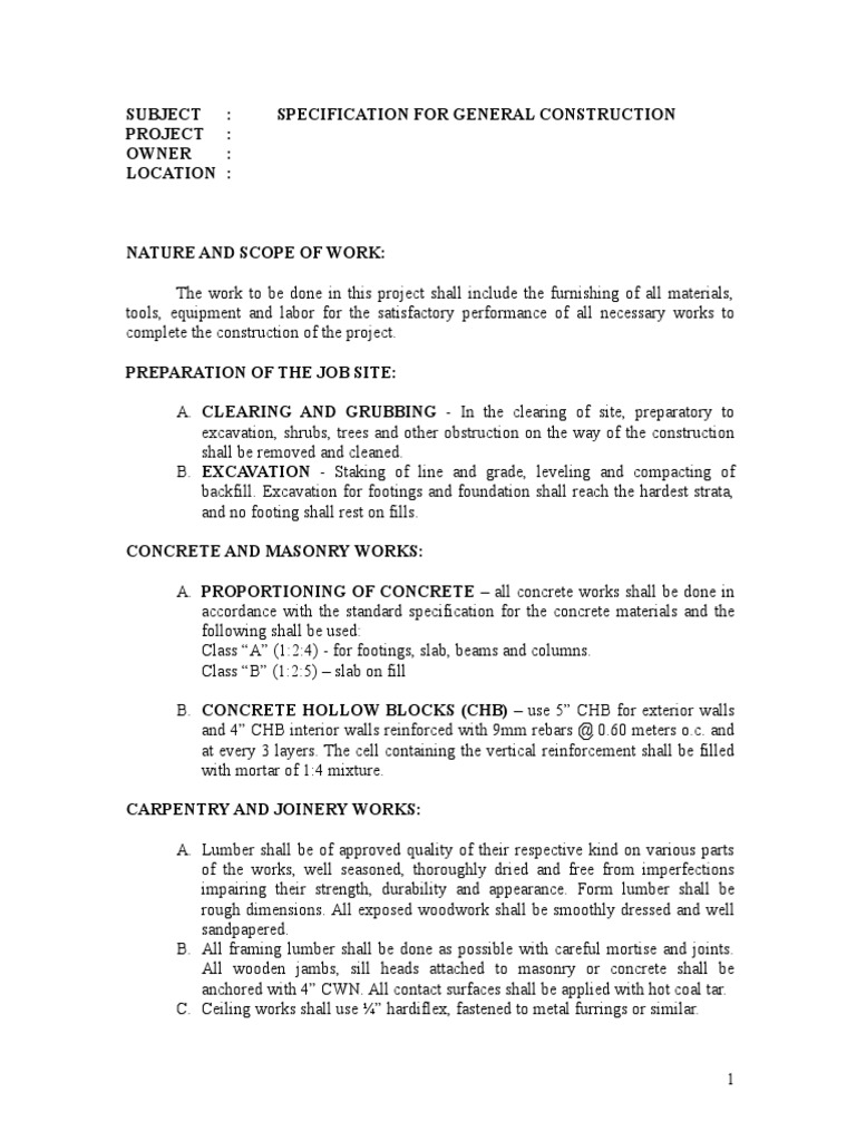 Sample Tech Specs Simple | PDF | Masonry | Lumber