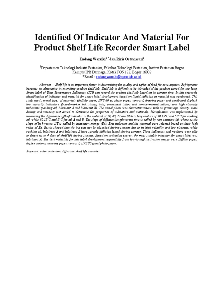 Identified of Indicator and Material For Product Shelf Life Recorder ...