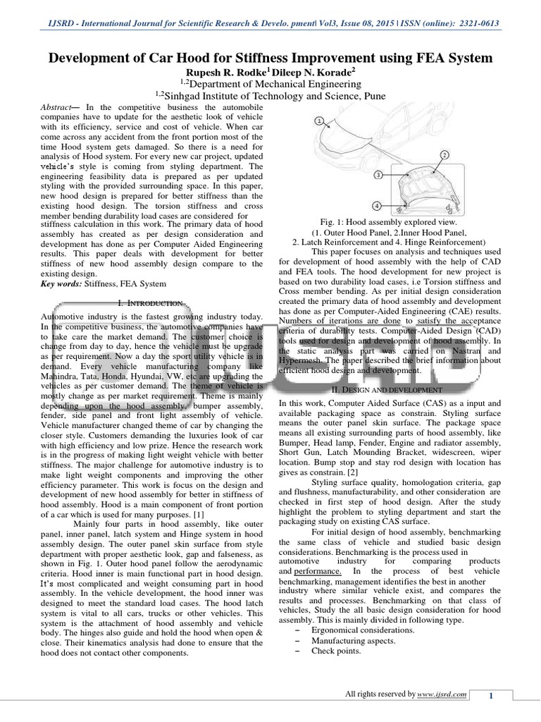 Development of Car Hood For Stiffness Improvement Using FEA System ...