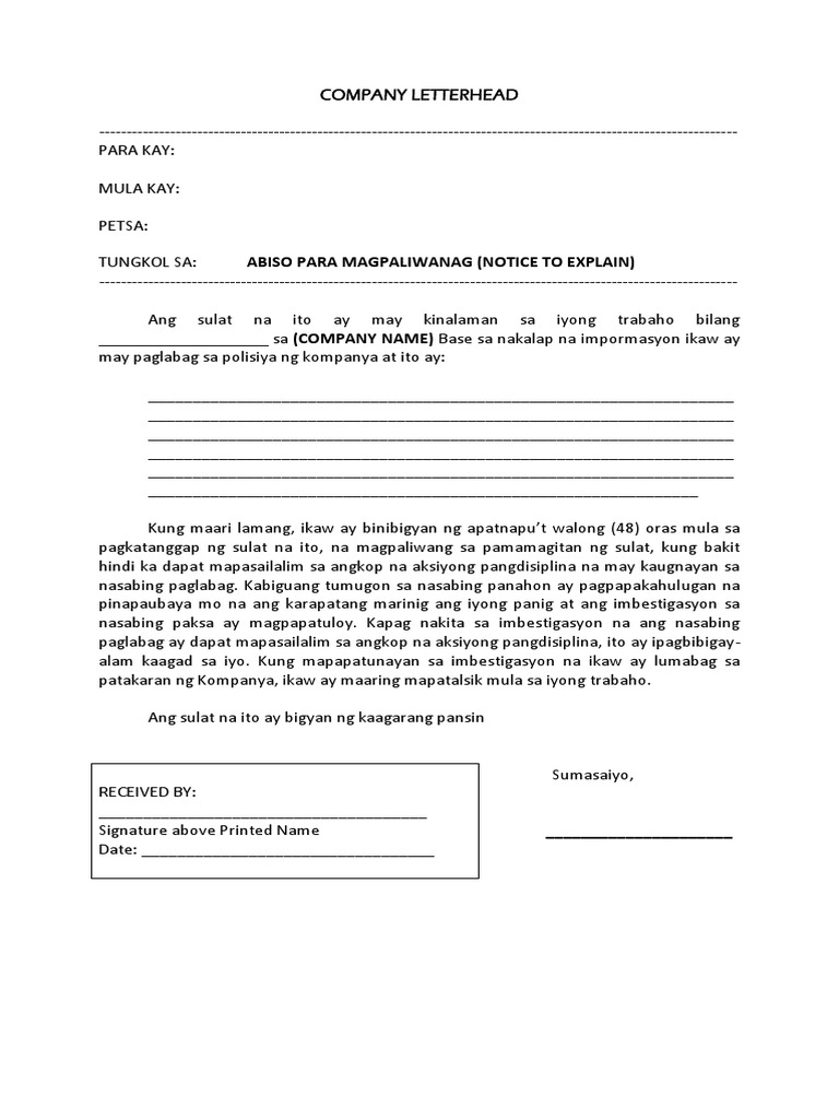 Sample Notice To Explain (Filipino) | PDF