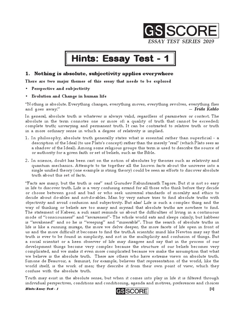 Hints - Essay Test Series | PDF | Kama | Truth