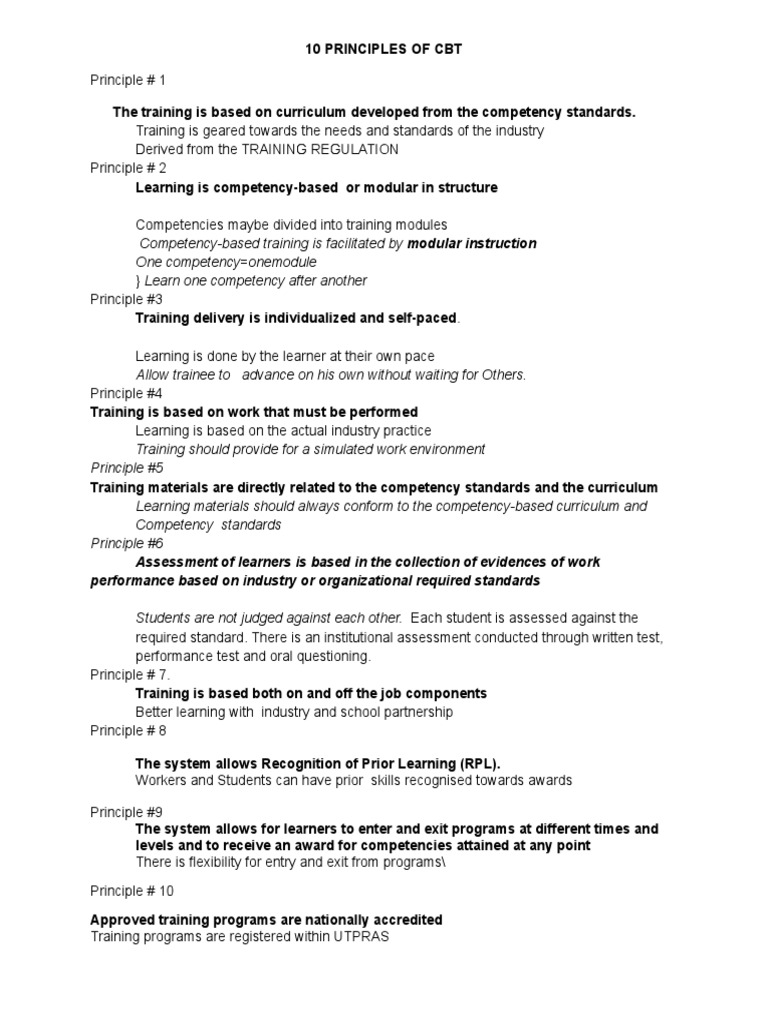 10 Principles of Competency-Based Training | PDF