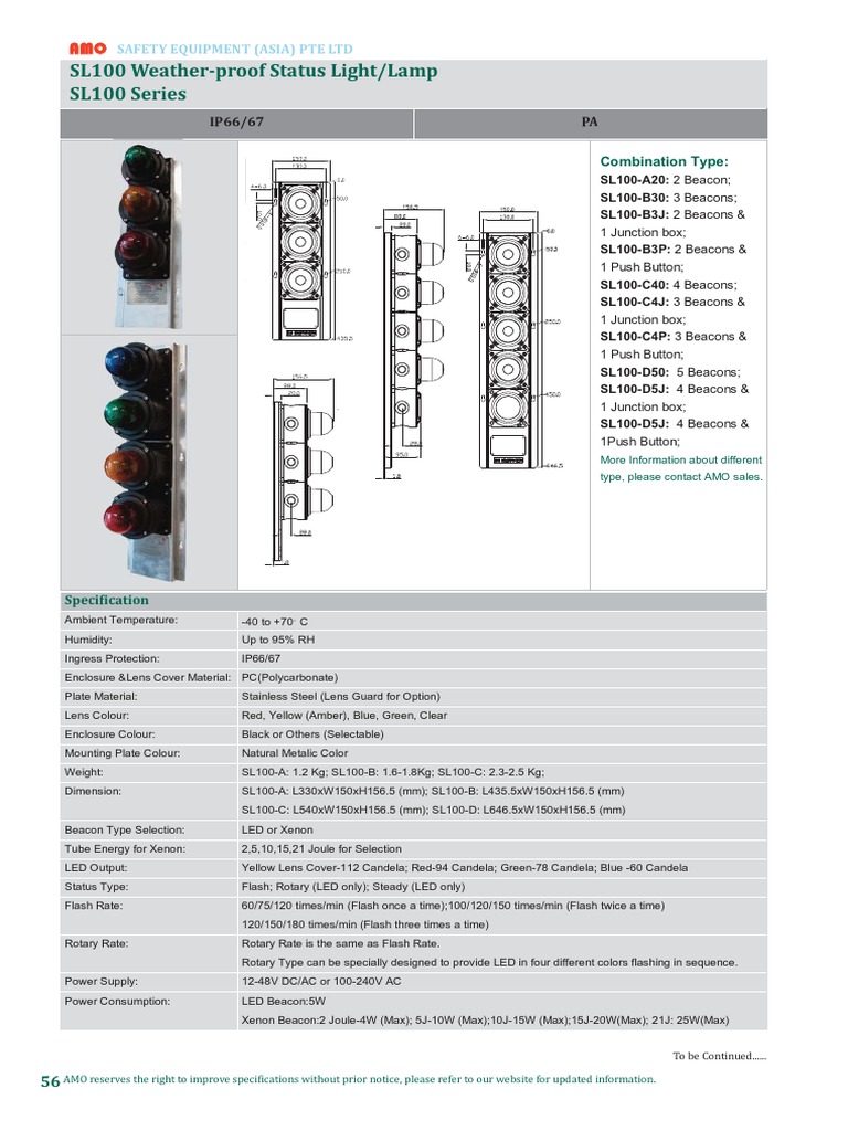SL100 Weather Proof Status Light/Lamp SL100 Series: IP66/67 PA | PDF ...