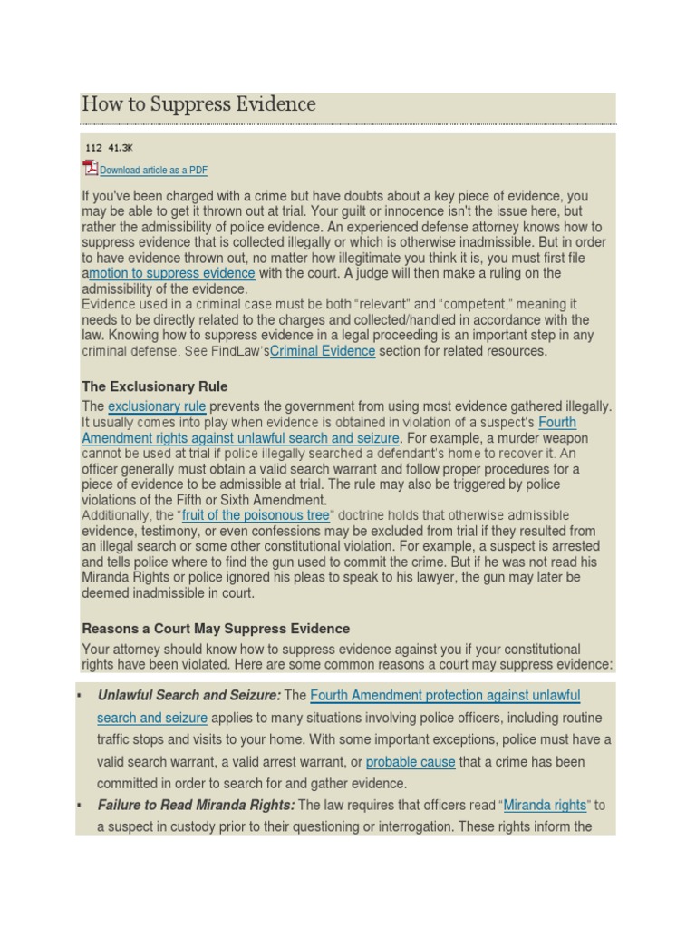 How To Suppress Evidence | PDF | Miranda Warning | Arrest