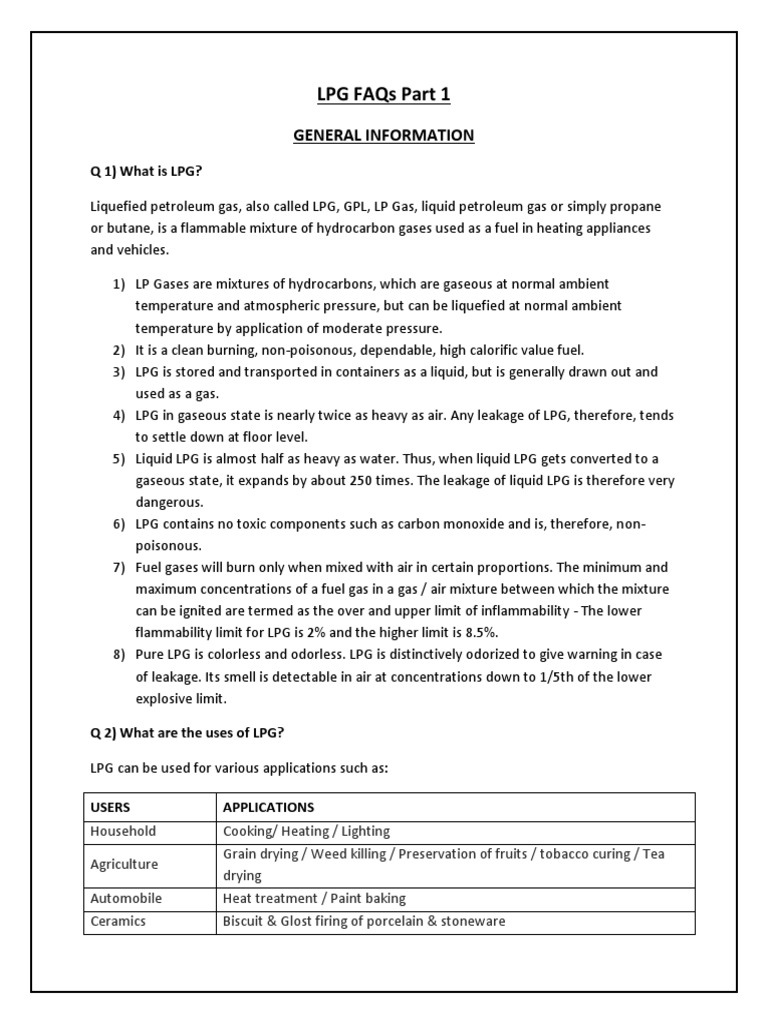 LPG Faqs Part 1: General Information | PDF | Liquefied Petroleum Gas ...