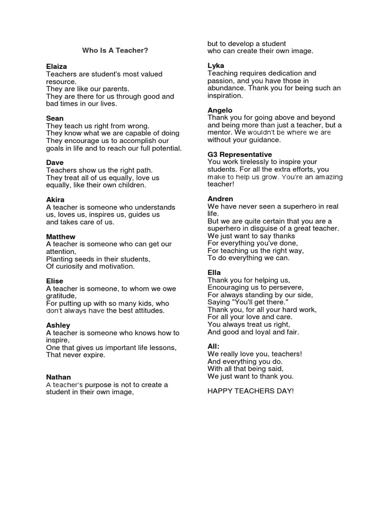 Elaiza Lyka: Who Is A Teacher? | PDF | Love | Behavioural Sciences