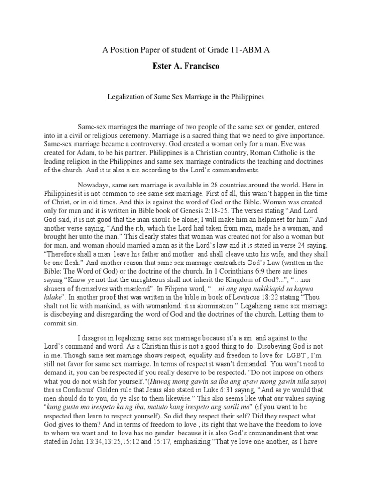 A Position Paper of Student of Grade 11 | Download Free PDF | Marriage ...