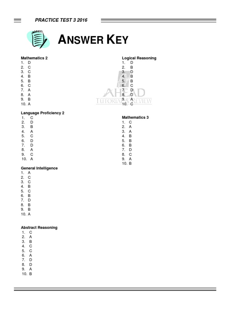 Practice Test 3 Answer Key 2016 | PDF