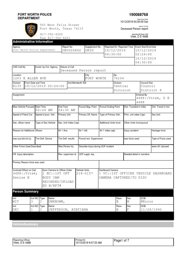 Aaron Dean Other Event Police Report - Redacted | Download Free PDF ...