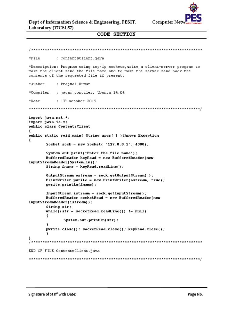 TCP File Contents Client-Server | PDF | Network Socket | Client–Server Model