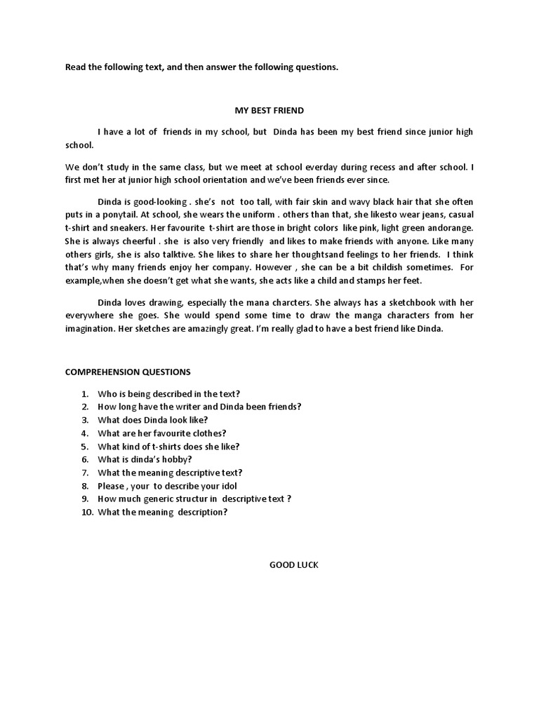 Read The Following Text, and Then Answer The Following Questions | PDF