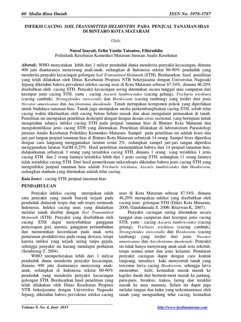 10-Infeksi Cacing Soil Transmitted Helminths Pada Penjual Tanaman Hias-Nurul Inayati PDF | PDF