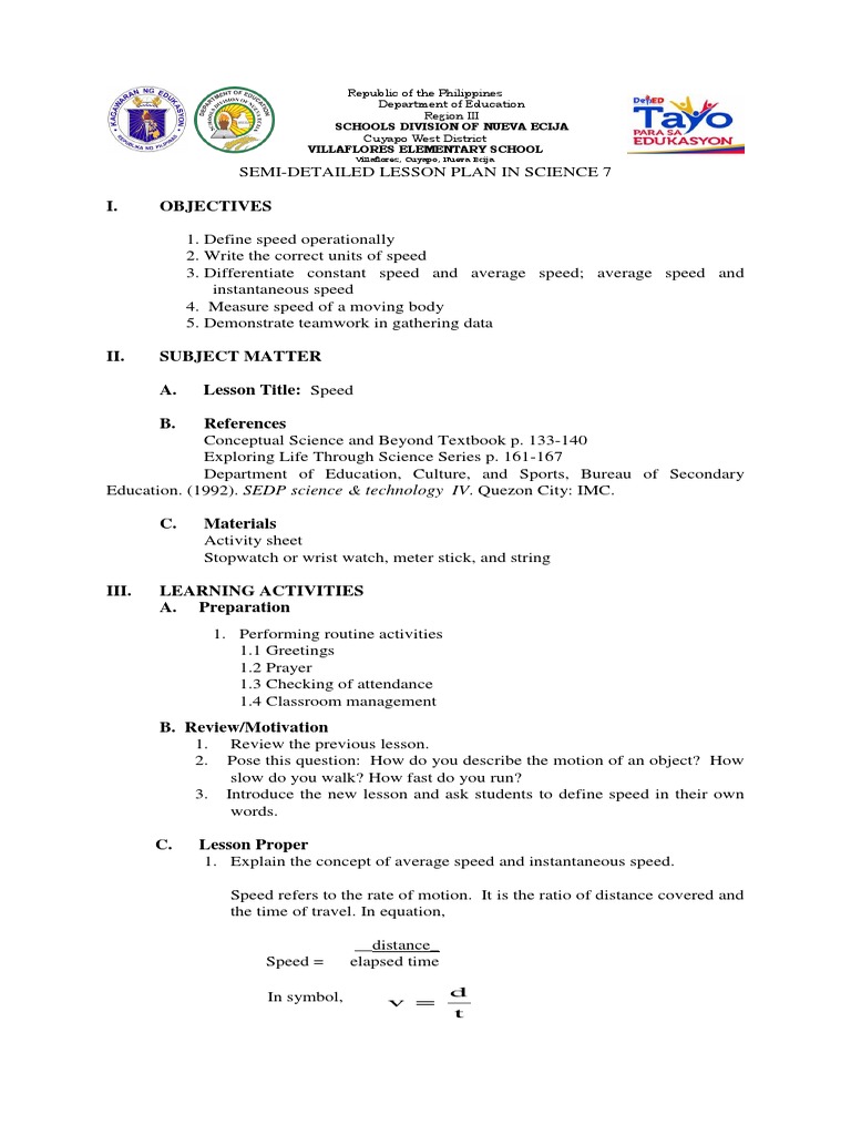 Semi-Detailed LP in Speed | PDF | Speed | Physical Quantities