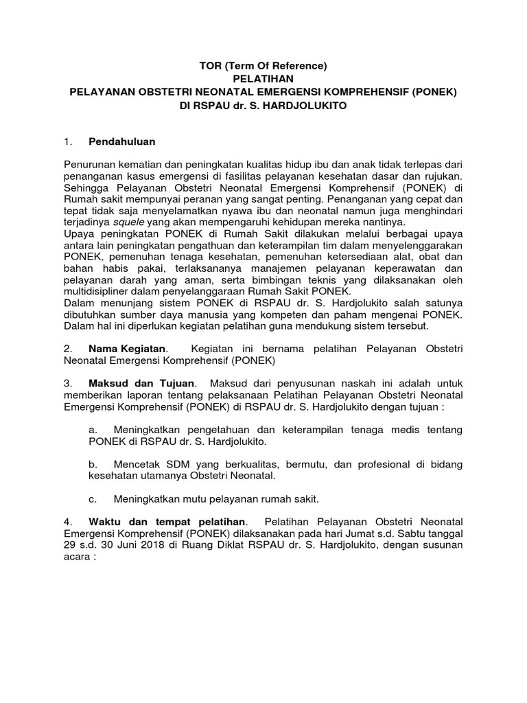 Tor Pelatihan Ponek | PDF