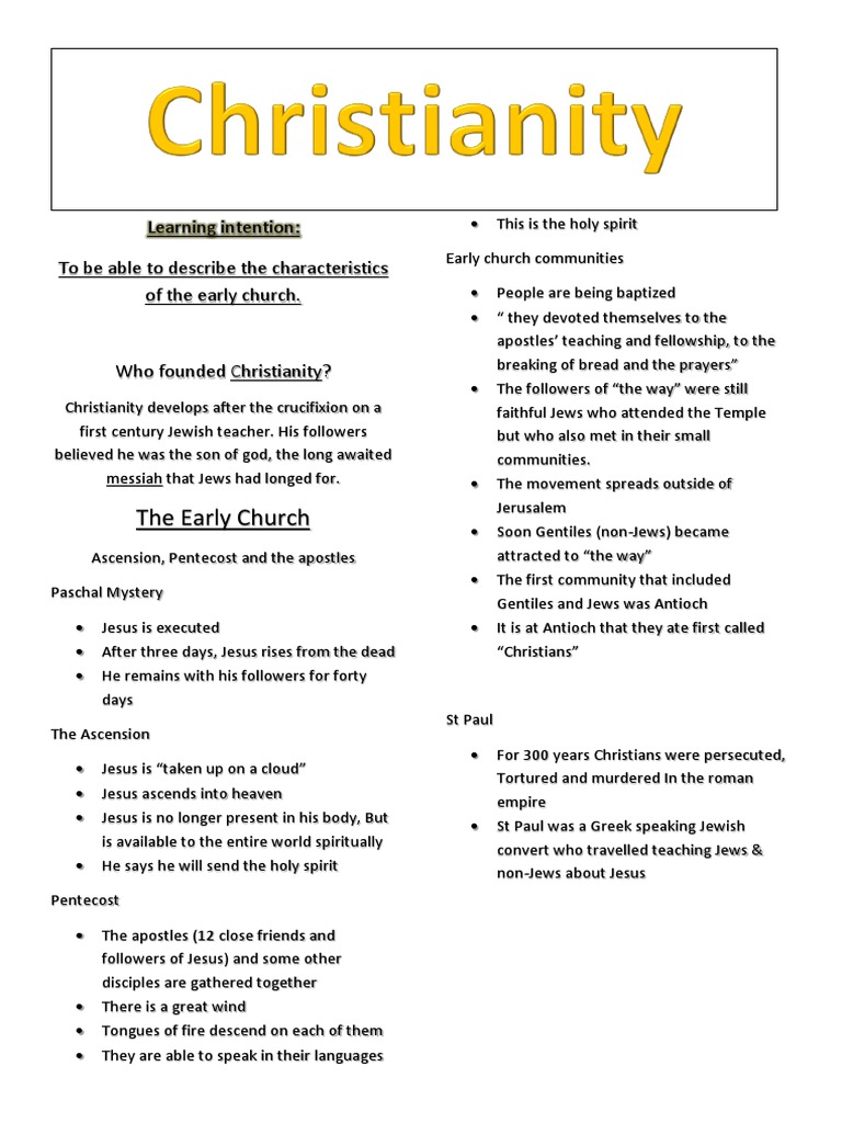 The Early Church: Learning Intention: To Be Able To Describe The ...