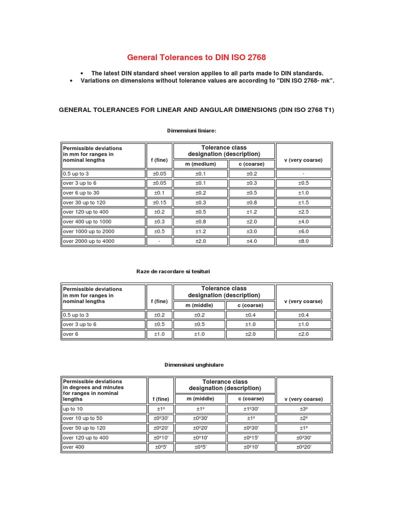 General Tolerances - DIN - IsO - 2768 | PDF | Engineering Tolerance ...