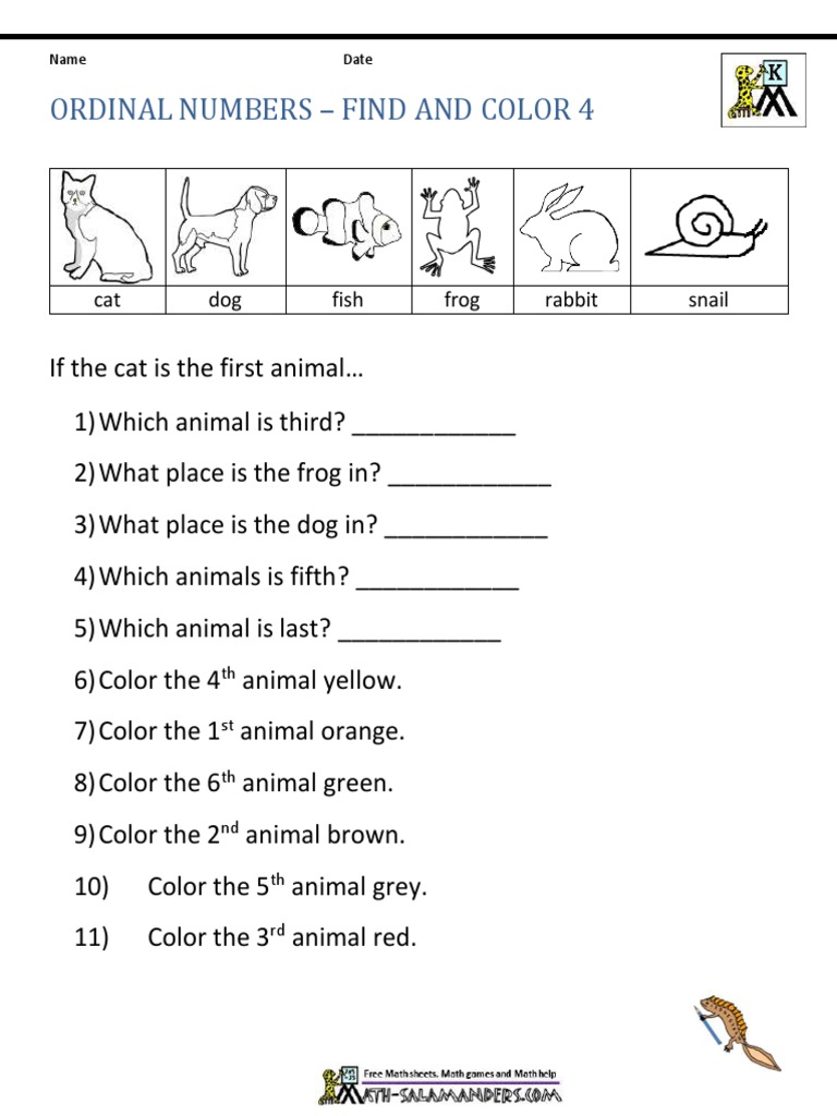 Ordinal Numbers Coloring Activity | PDF