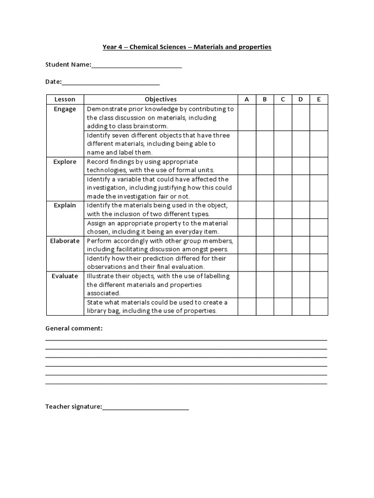 Chemical Science Materials Assessment Rubric | PDF