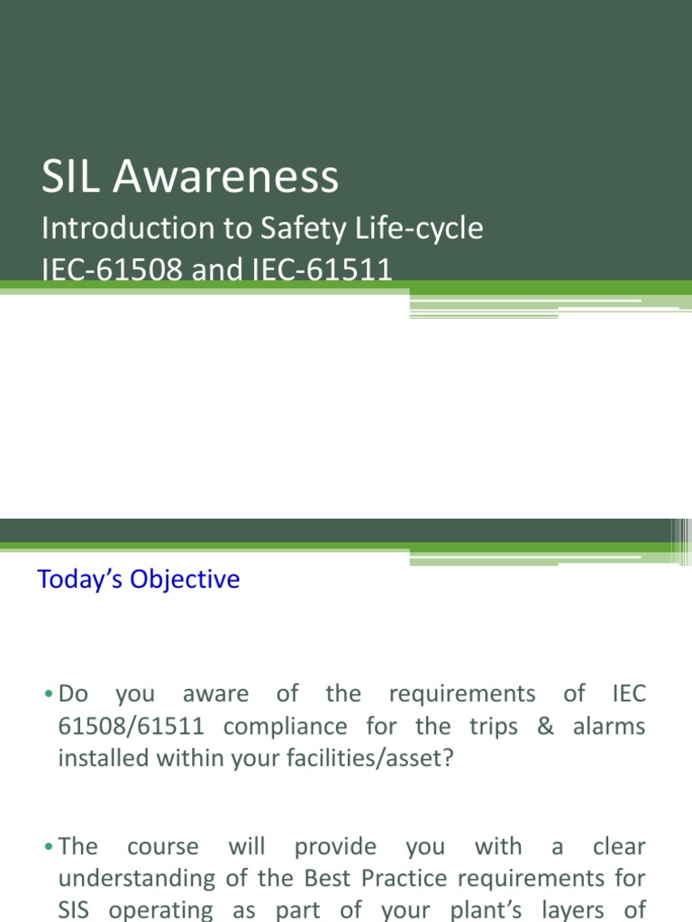 SIL Awareness: Introduction To Safety Life-Cycle IEC-61508 and IEC ...