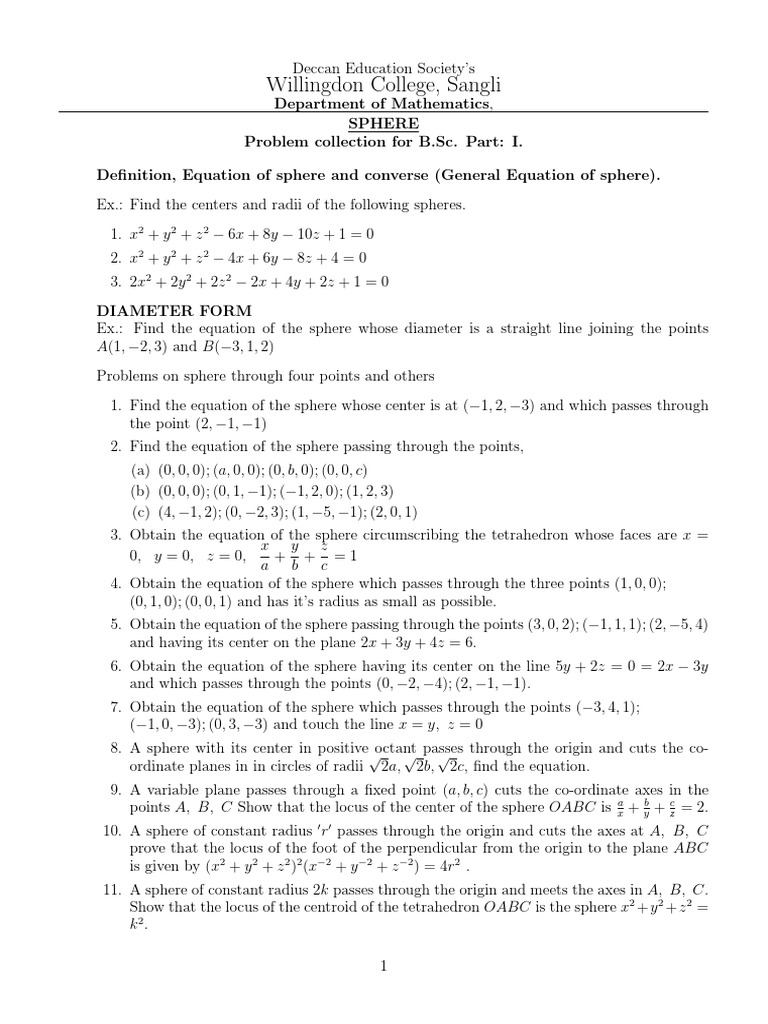 Sphere Problems Pdf Sphere Circle