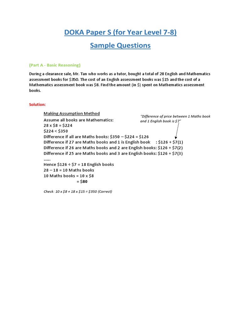 Sample DOKA Paper S For Year 7 8 | PDF | Teaching Mathematics