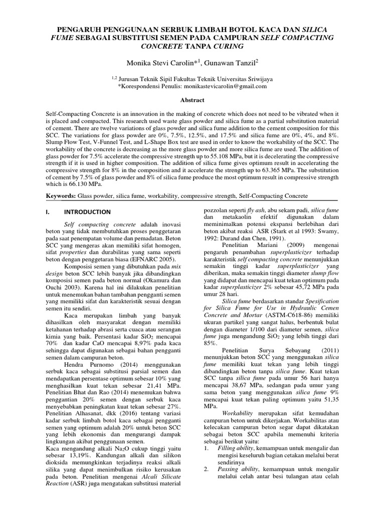 Serbuk Kaca dan Silica Fume pada SCC | PDF | Beton | Semen