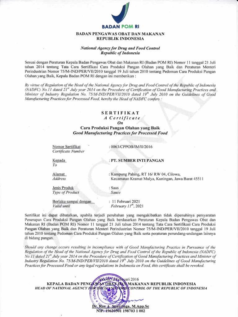 Contoh Sertifikat CPPOB | PDF