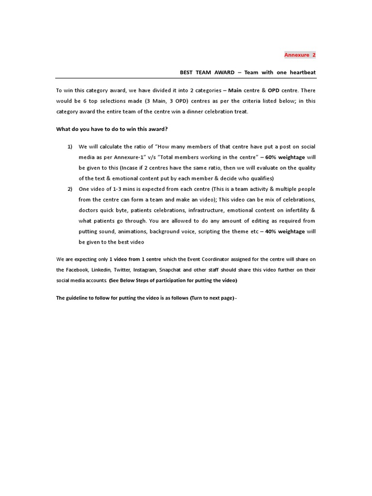 BEST TEAM AWARD - Team With One Heartbeat: Annexure 2 | PDF | Hashtag ...