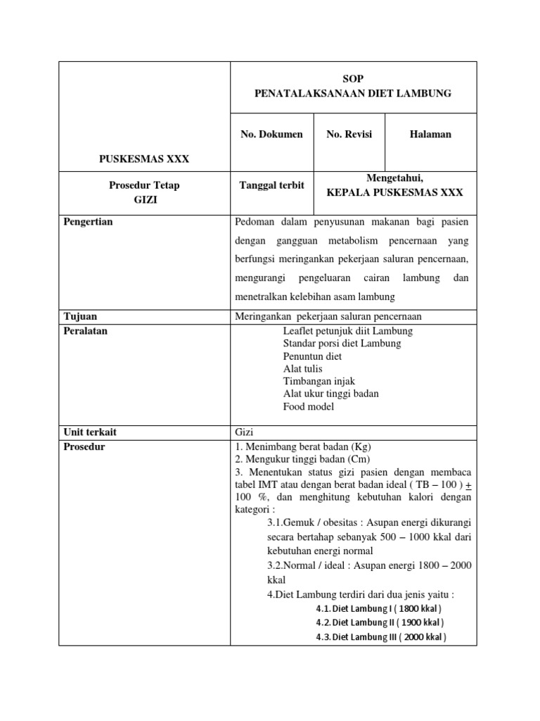 SOP Diet Lambung | PDF