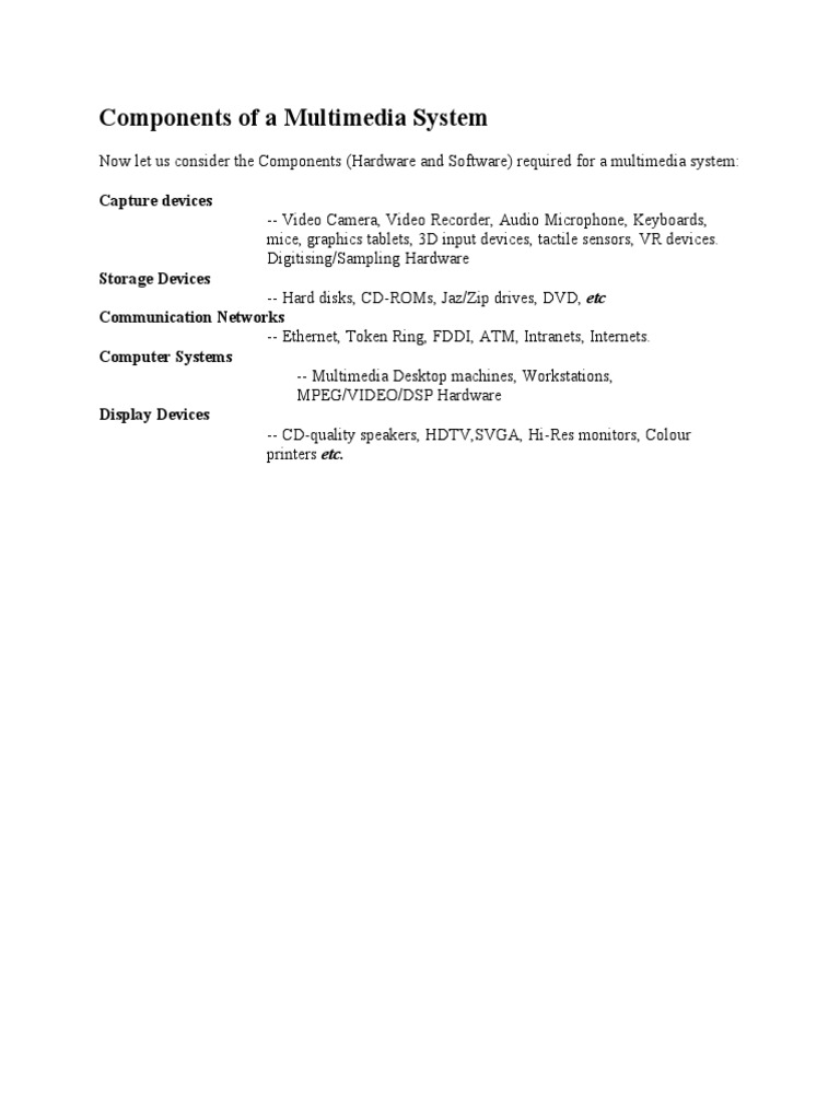 Components of A Multimedia System | PDF