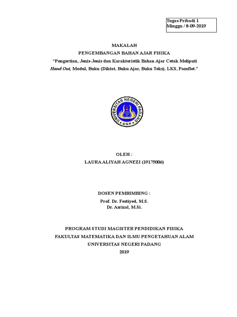 Jenis Bahan Ajar Cetak Buku Handout, Modul, LKS, Pamflet | PDF