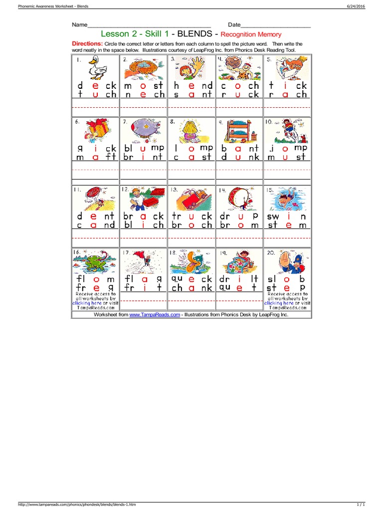 Phonemic Awareness Worksheet - Blends | PDF