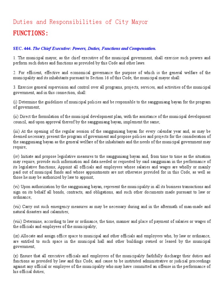 Powers and Responsibilities of Municipal Mayors: Leading Local ...