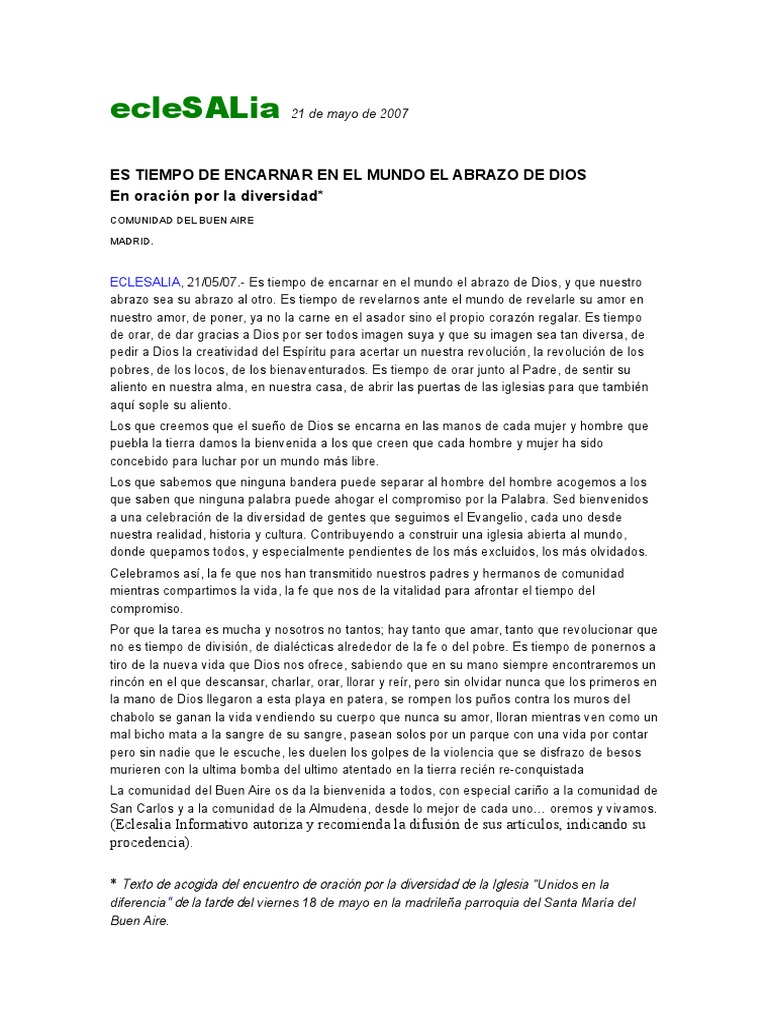 Es Tiempo de Encarnar en El Mundo El Abrazo de Dios | PDF | Oración | Amor
