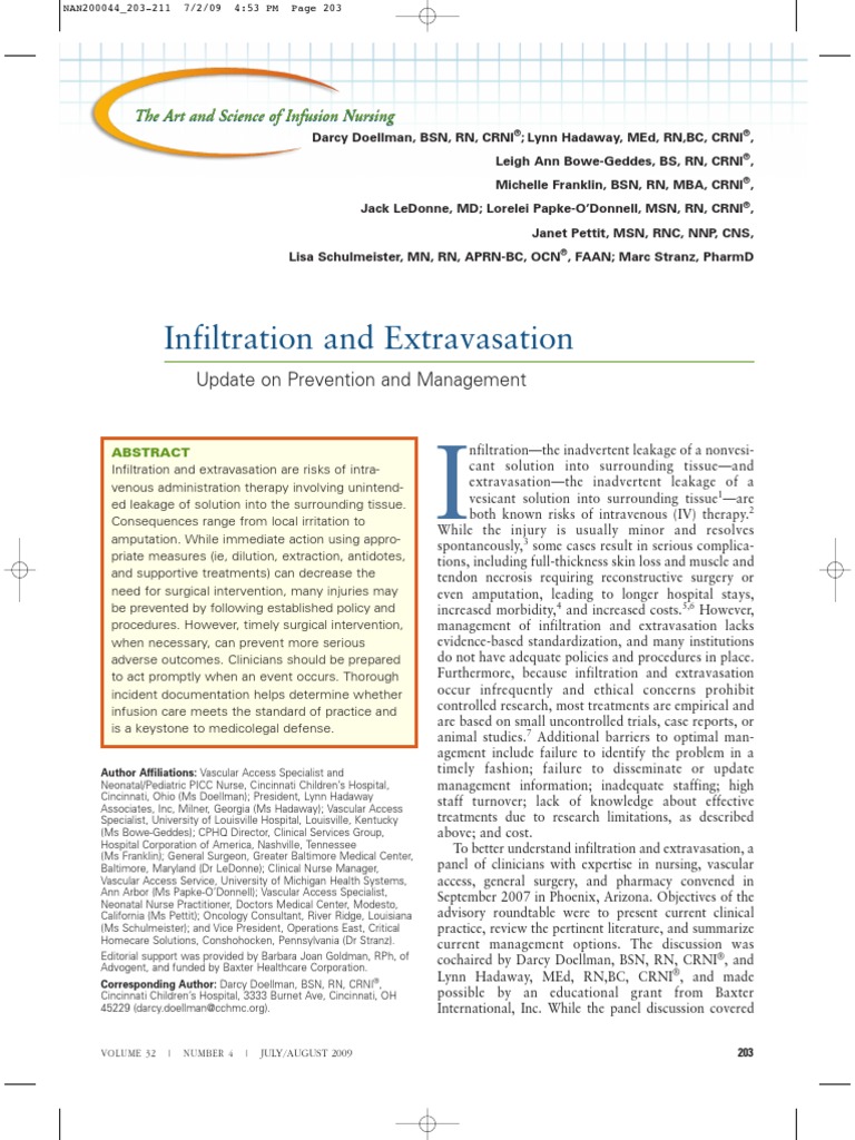 Infiltration and Extravasation Update On.10 | PDF | Intravenous Therapy ...