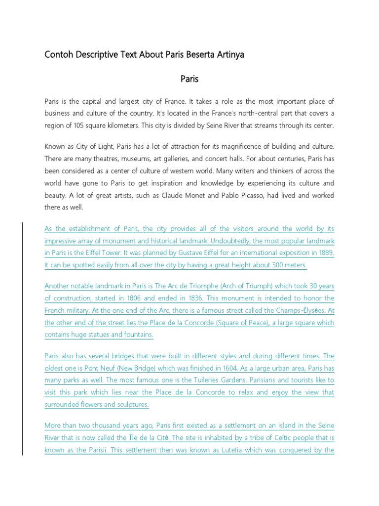 Descriptive Text About Paris | PDF | Paris | Tourist Attractions