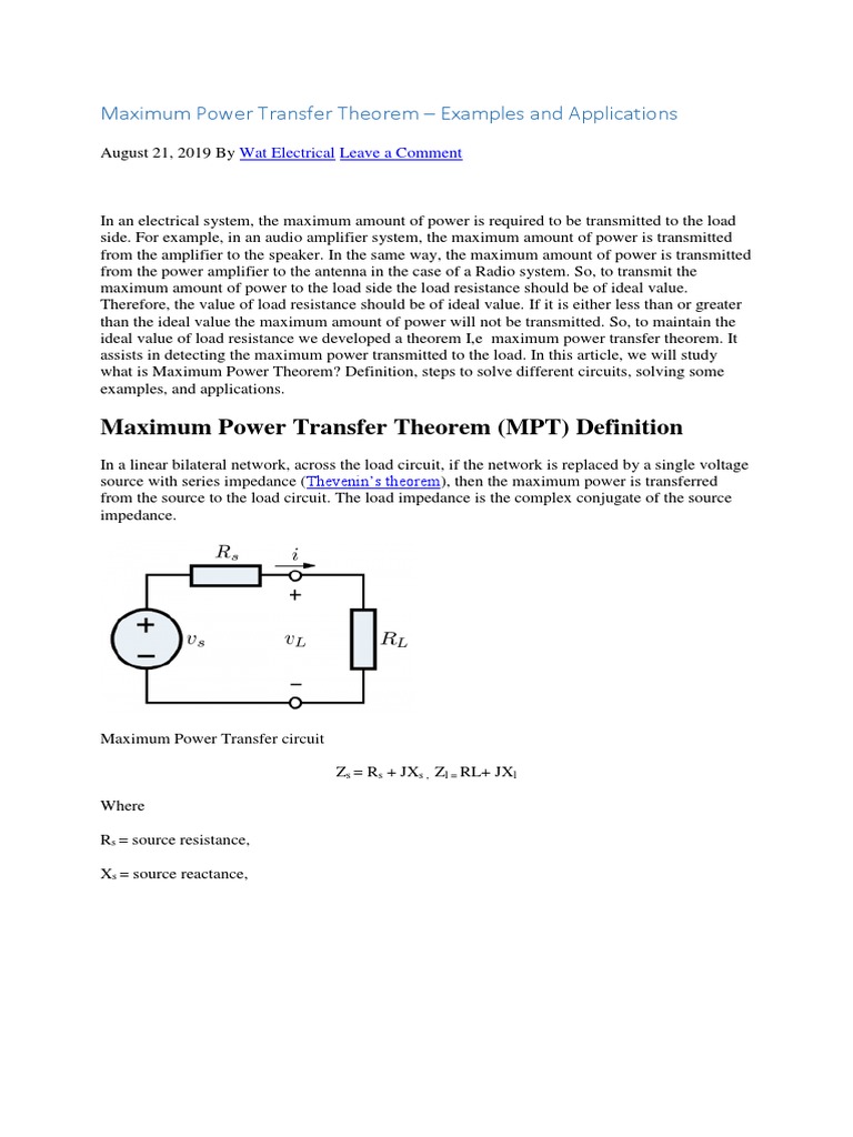 Maximum Power Transfer Theorem Explained | PDF | Electrical Impedance ...