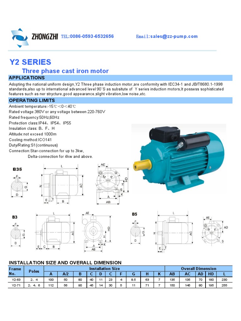 Y2 Series: Three Phase Cast Iron Motor | PDF | Components | Force
