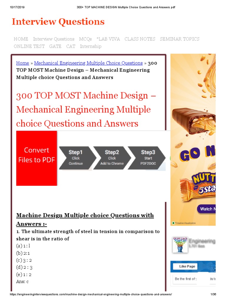 300+ TOP MACHINE DESIGN Multiple Choice Questions and Answers PDF | PDF ...