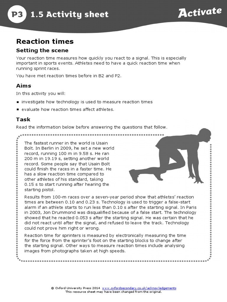 Reaction Times: Setting The Scene | PDF | Mental Chronometry | Track ...