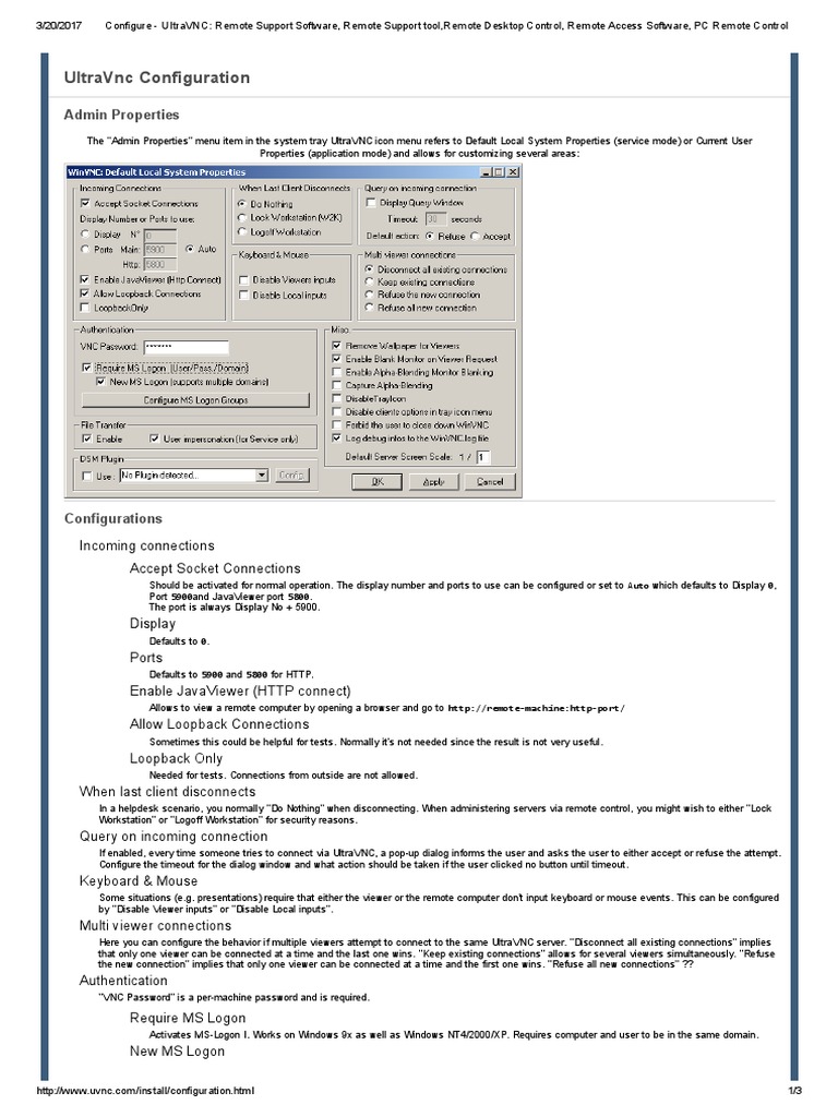 Configure - UltraVNC - Remote Support Software, Remote Support Tool ...