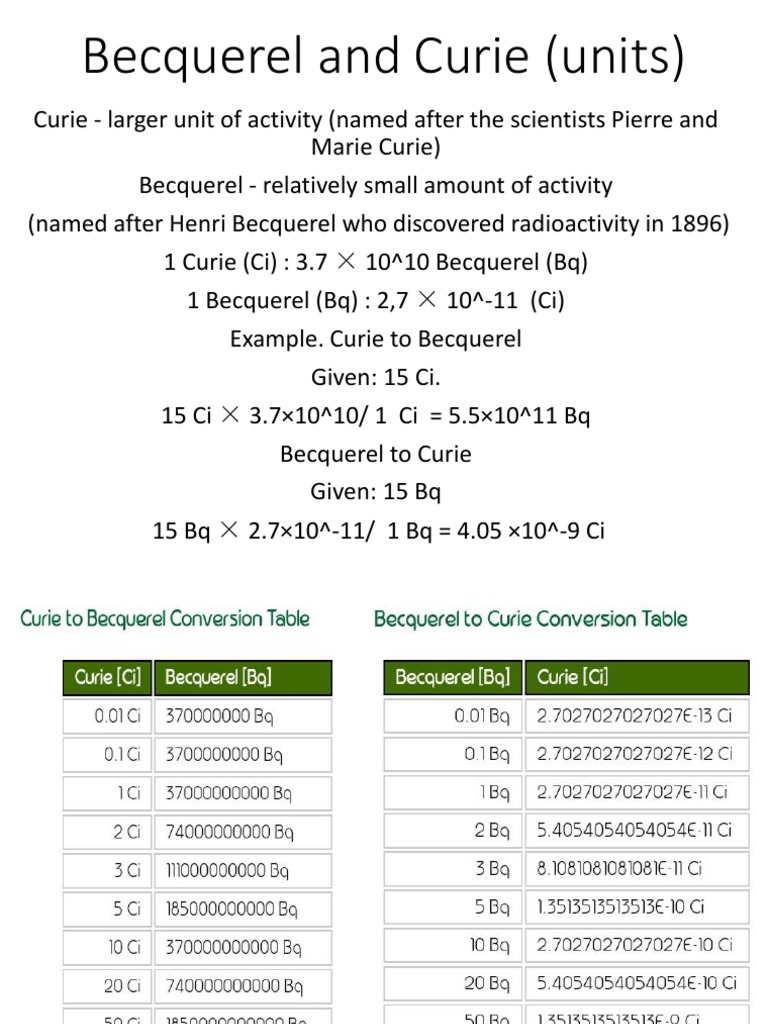 Becquerel and Curie Units | PDF