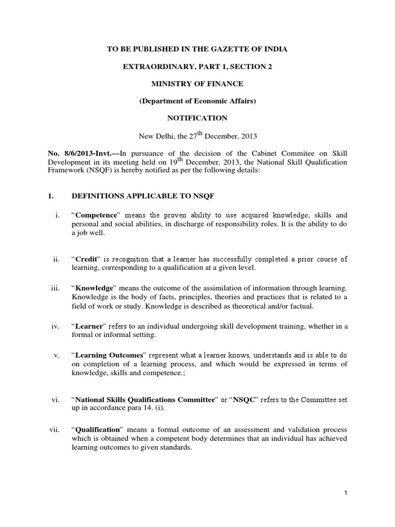 National Skill Qualification Framework Explained | PDF | Vocational ...