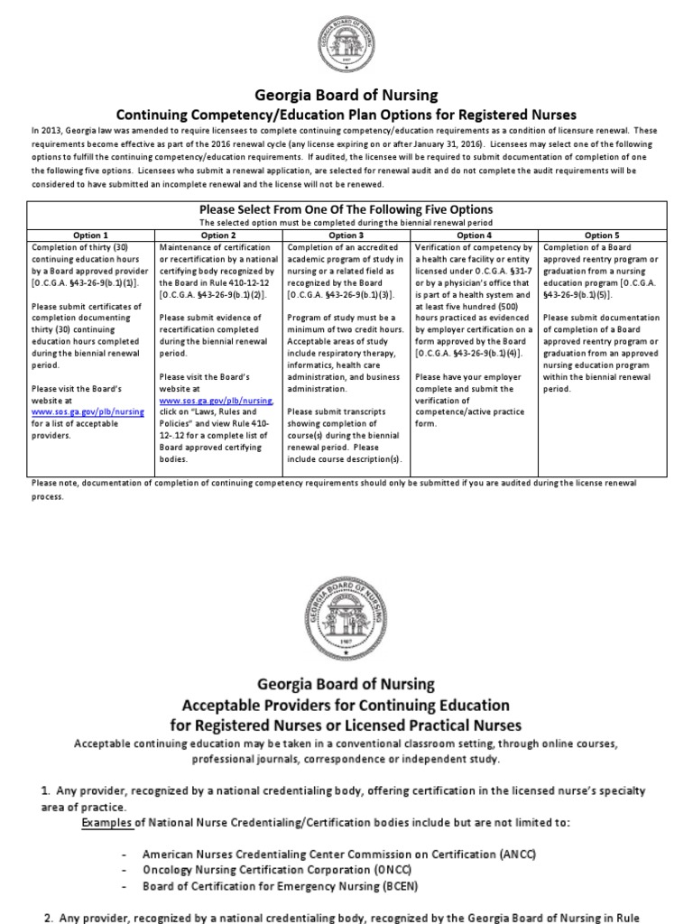 Georgia Board of Nursing Continuing Education Requirements | PDF ...