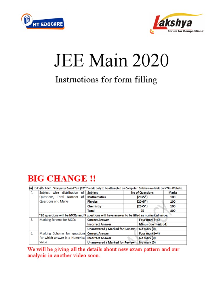 JEE Main 2020 Application Guide | PDF | Business