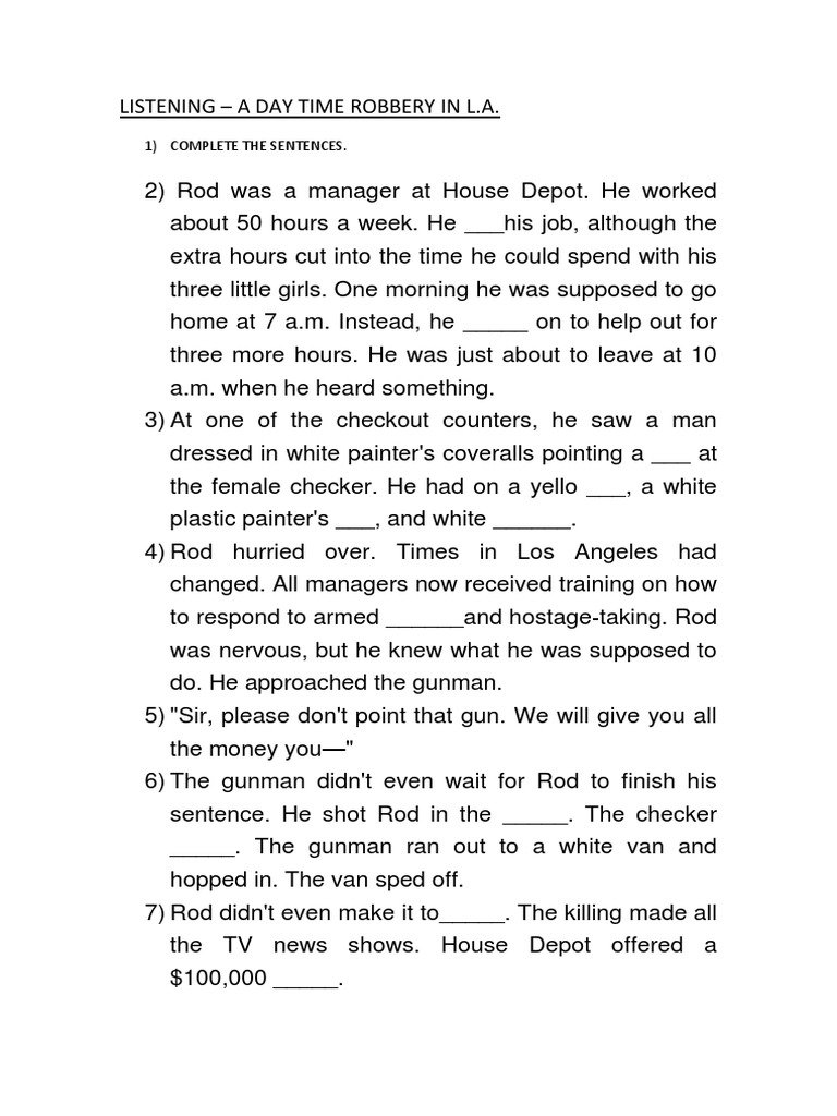 Listening Exercise Robbery | PDF